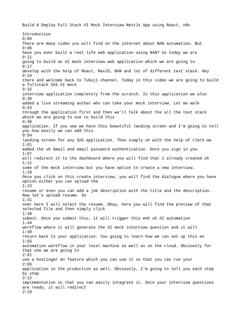 Build & Deploy Full Stack AI Mock Interview NextJs App Using React | PDF | Information ...