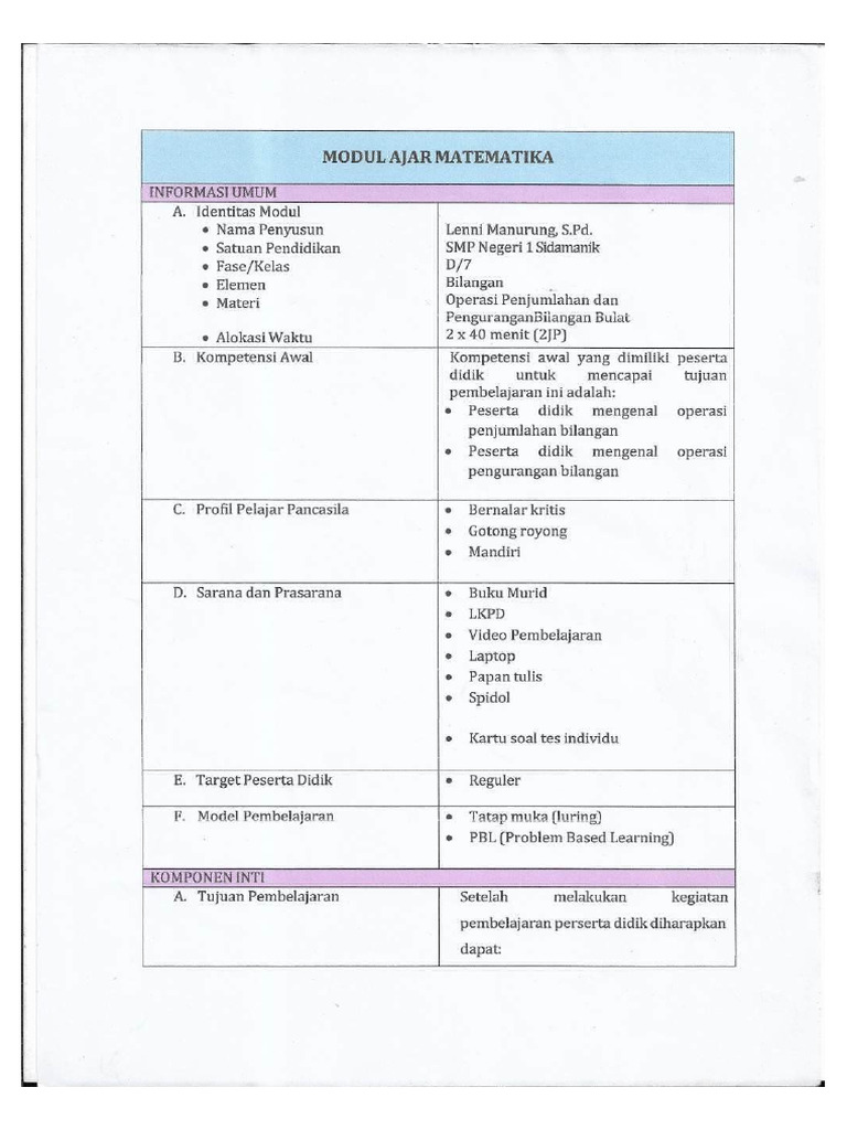 Modul Pembelajaran Matematika | PDF