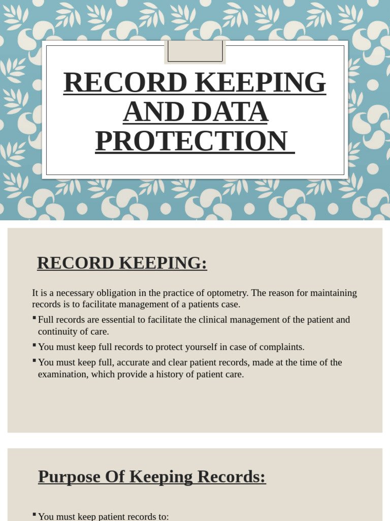 Optometry Record Keeping Guidelines | PDF | Medical Record | Records ...