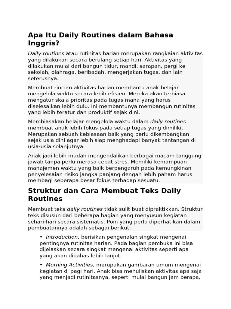 Apa Itu Daily Routine Materi Kelas 8 | PDF