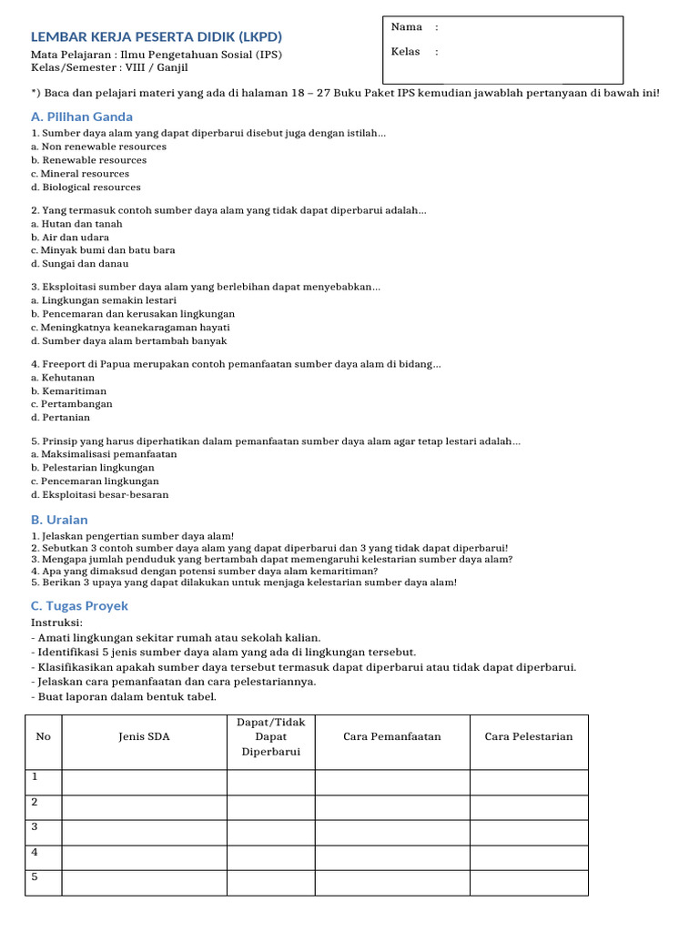 LKPD Pemanfaatan SDA Kelas8 | PDF