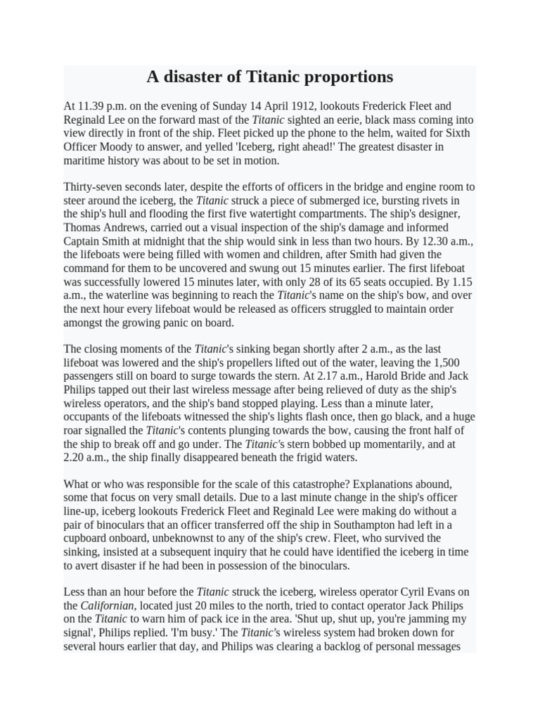 Titanic Disaster: Key Events and Causes | PDF | Homeopathy