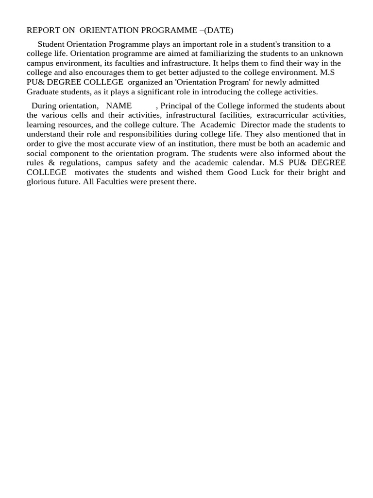 College Orientation Program Overview | PDF
