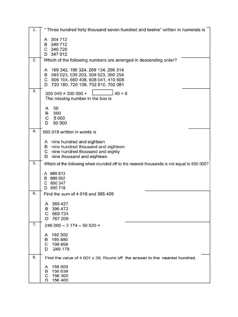 STD 5 Worksheet CHP 1 | PDF