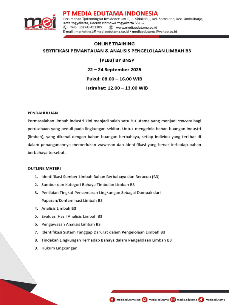 Sertifikasi PLB3 - OPLB3 by BNSP - Online | PDF