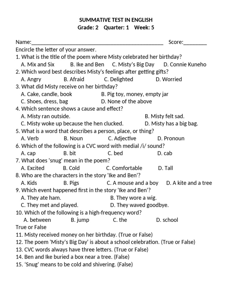 ENGLISH Summative Test Q1W5 | PDF | Language Mechanics | Language Families