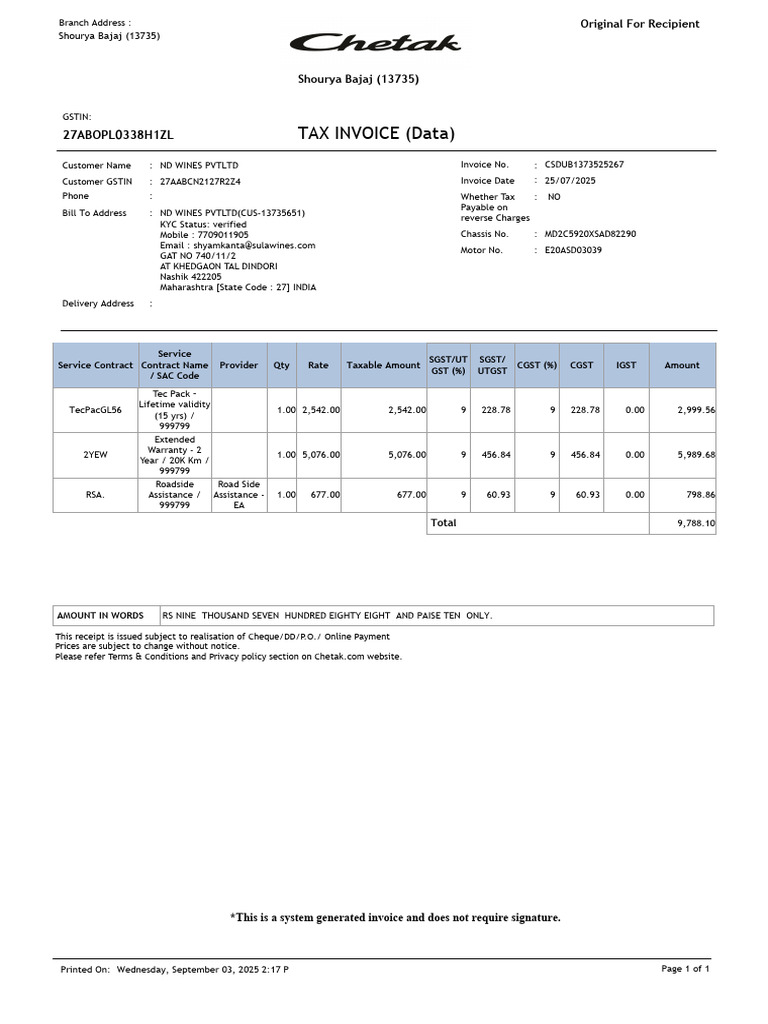 GST Invoice for ND Wines Pvt Ltd | PDF | Receipt | Taxation