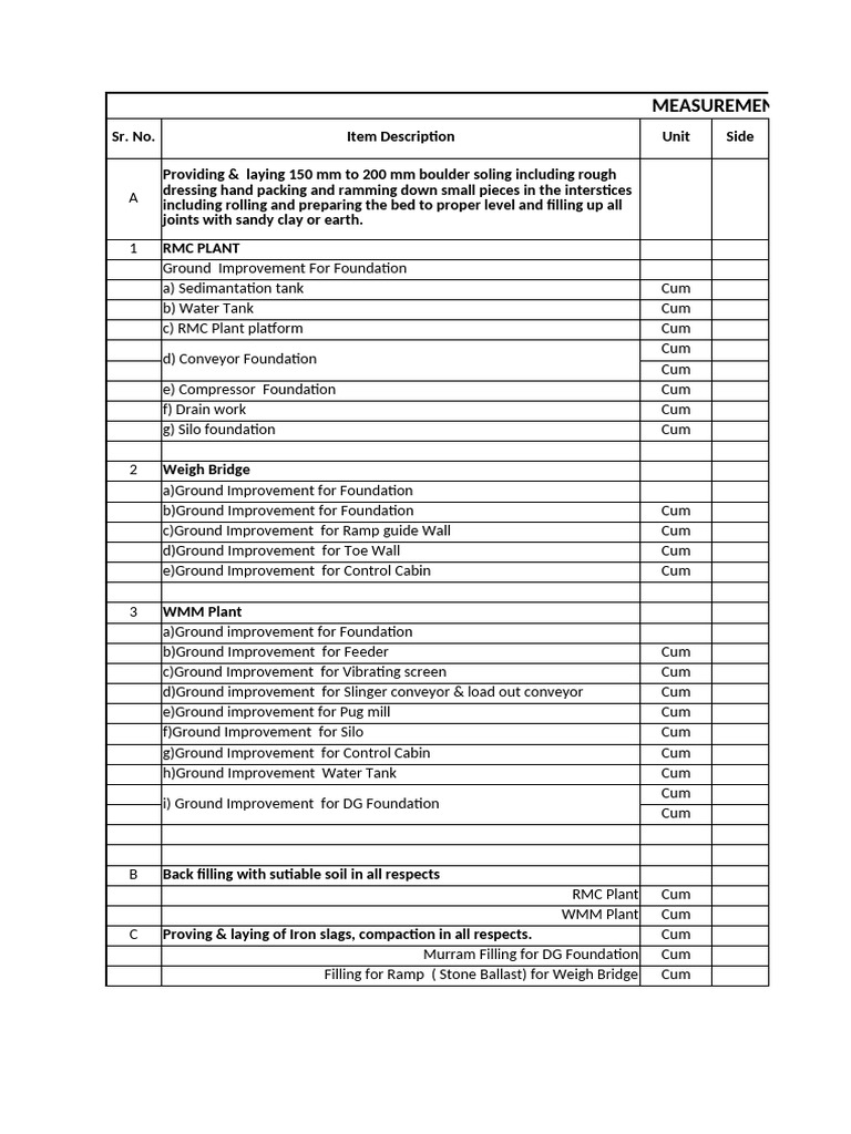 Ground Improvement Measurement Sheet | PDF | Natural Materials | Soil