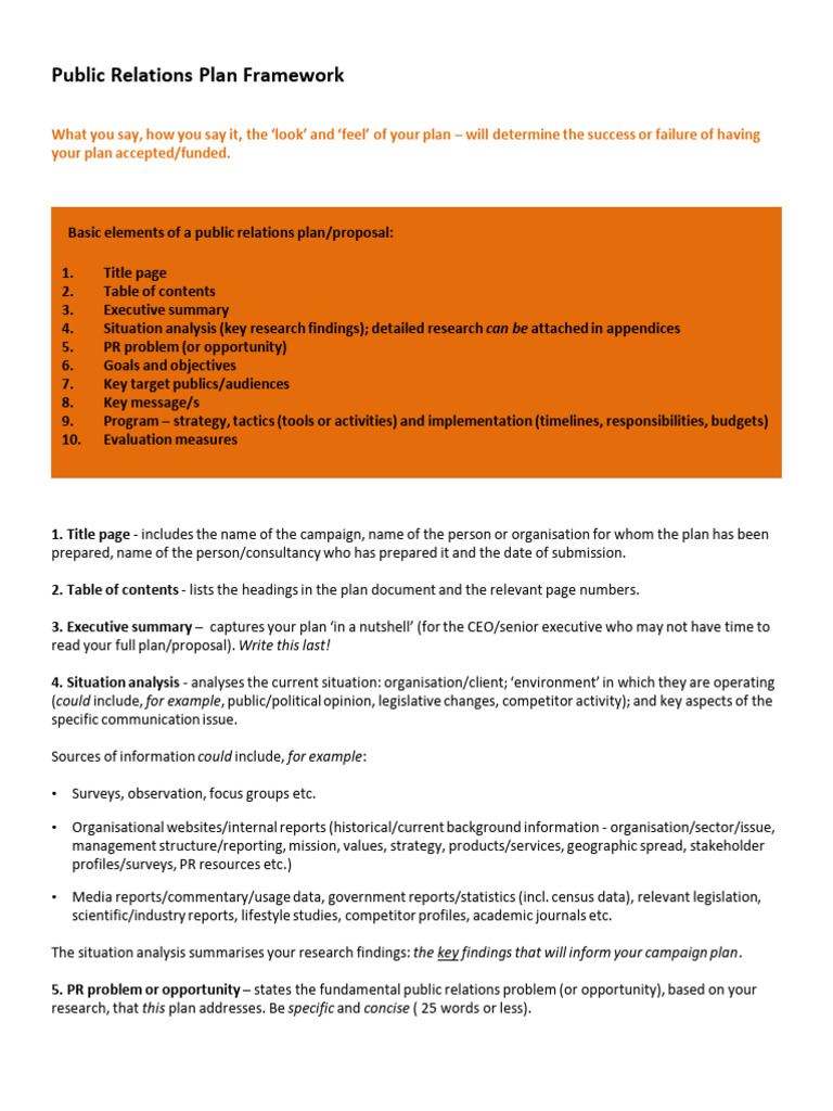 Public Relations Plan Essentials Guide | PDF | Public Relations | Business