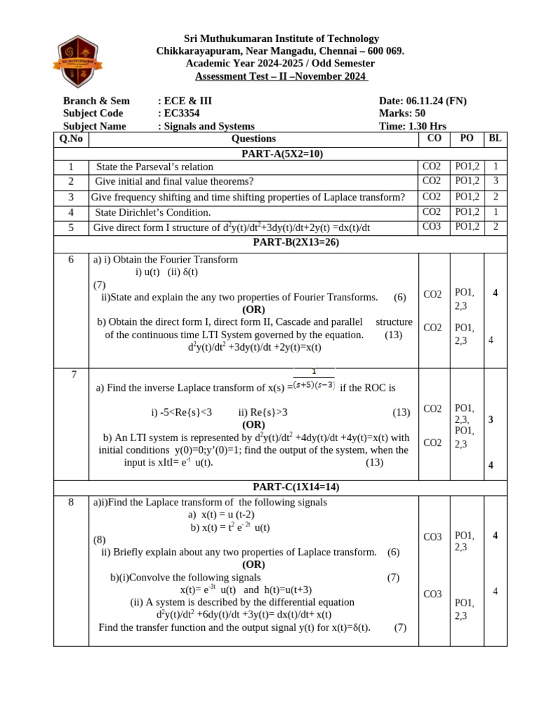 EC3354-SS AT-II QP Set-2 | PDF | Mathematical Objects | Electrical ...