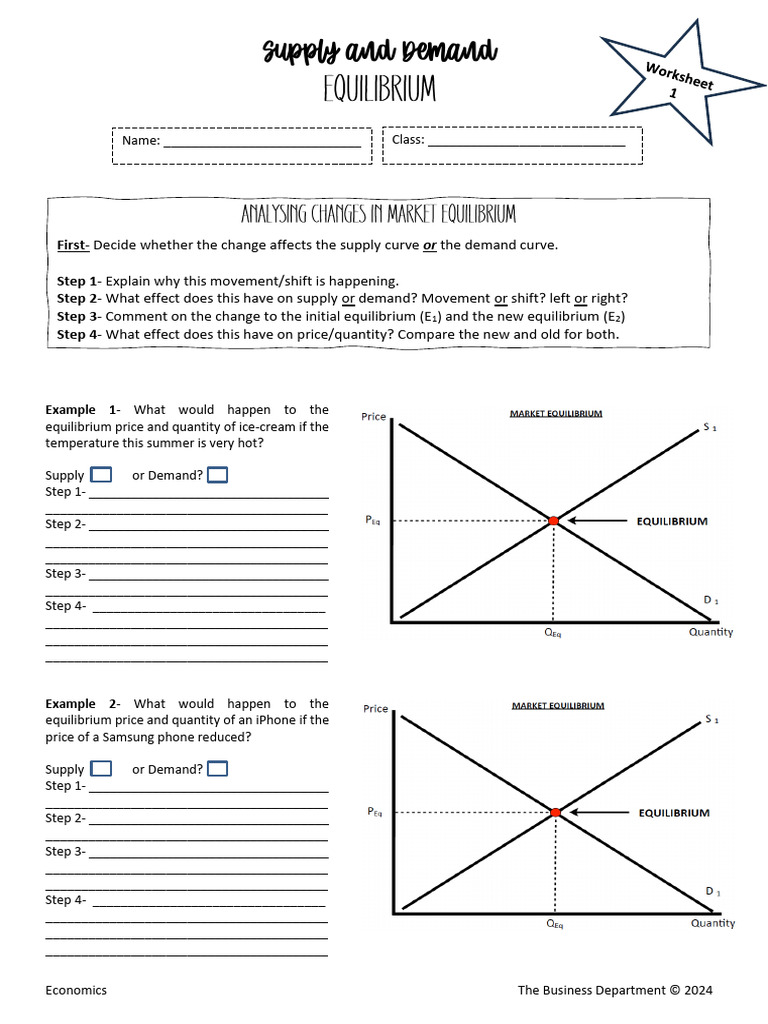 Supply and Demand Equilibrium Worksheet | PDF | Supply And Demand ...