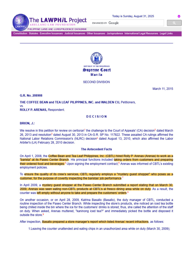 CBTL vs. Arenas, GR 208908 | PDF | Certiorari | Negligence