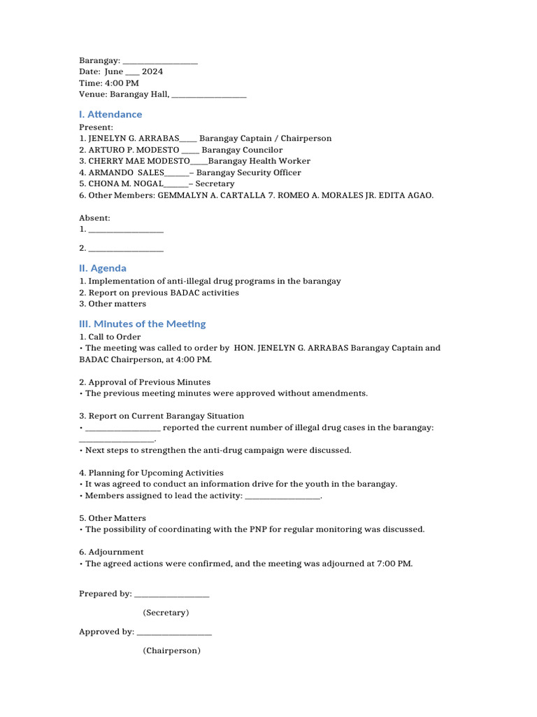 BADAC Meeting Minutes - June 2024 | PDF