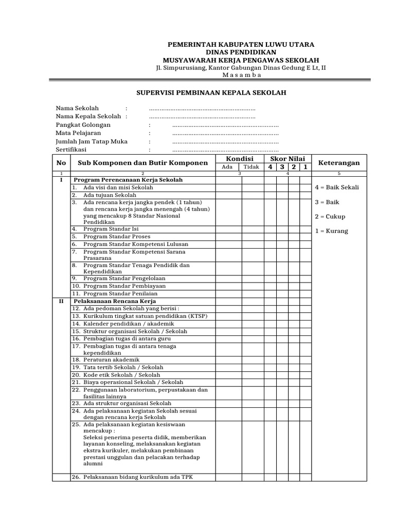 CONTOH SUPERVISI PEMBINAAN KEPALA SEKOLAH | PDF