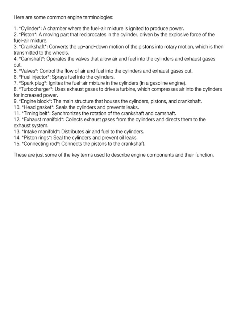 Engine and Transmission Terminology Notes | PDF