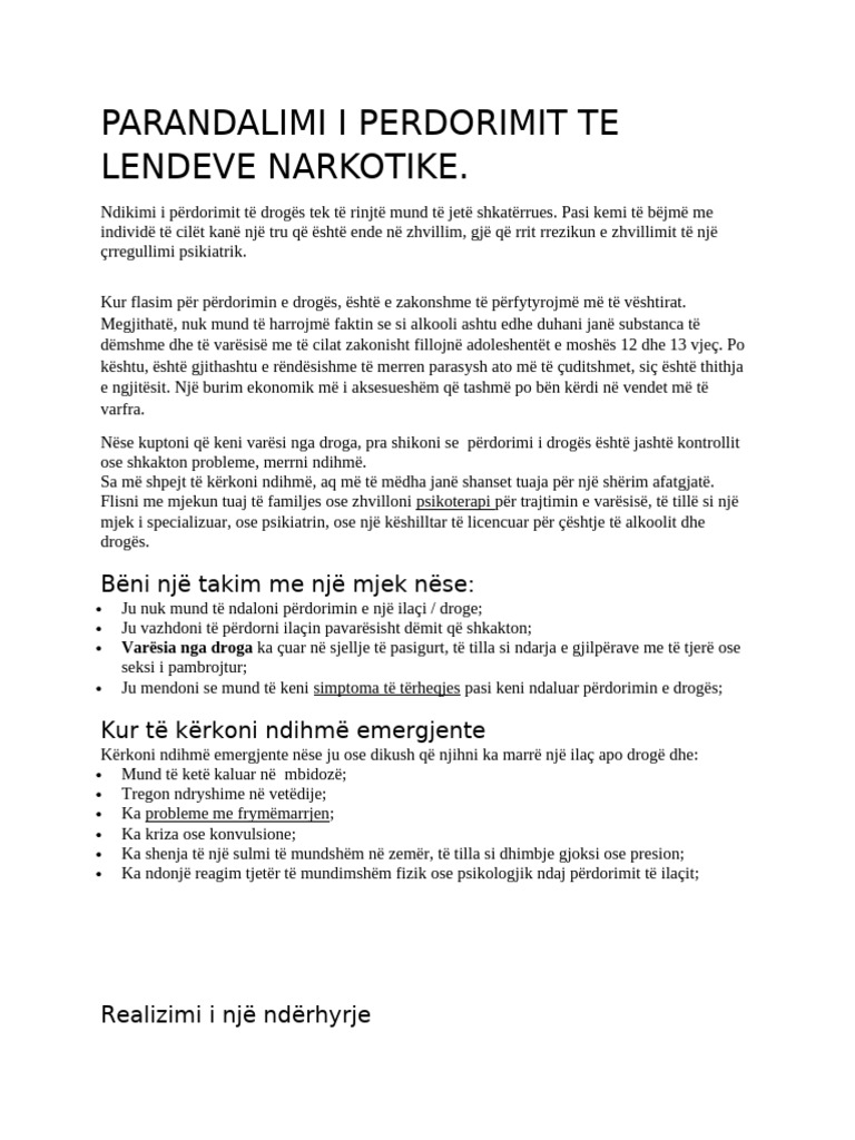Parandalimi I Perdorimit Te Lendeve Narkotike | PDF