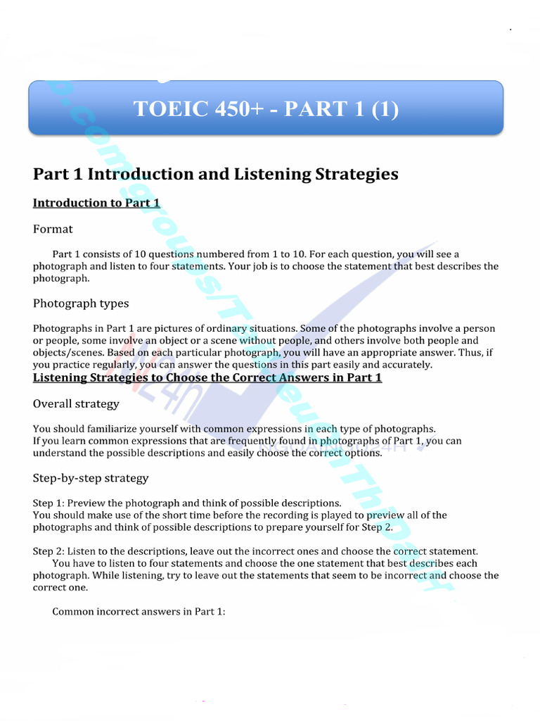 Toeic 450 - Part 1 Và Part 2 | PDF