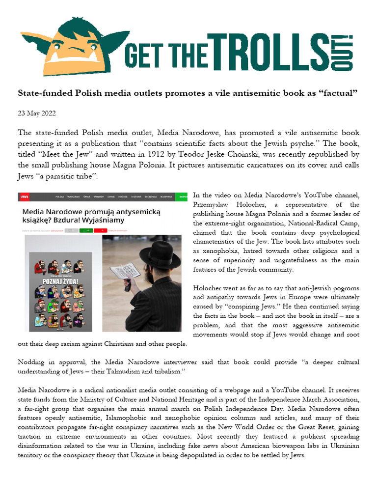 Polish Media Promotes Antisemitic Book | PDF | Antisemitism | Jews