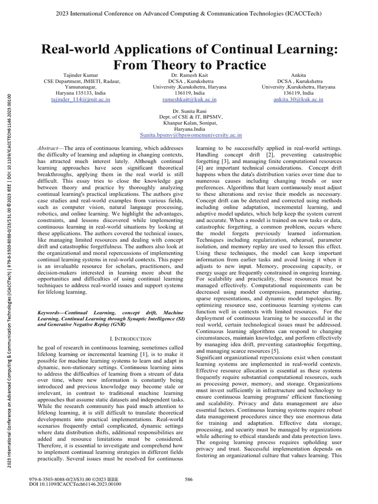Real-World Applications of Continual Learning From Theory to Practice | PDF | Computing ...