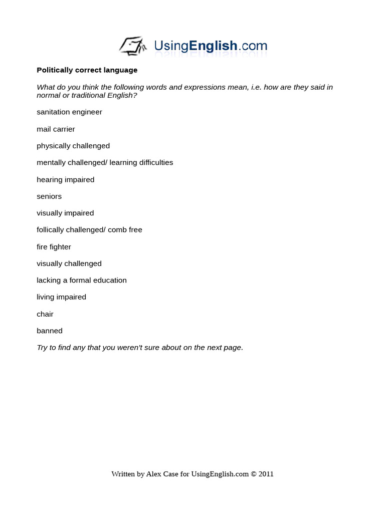 Understanding Politically Correct Language | PDF