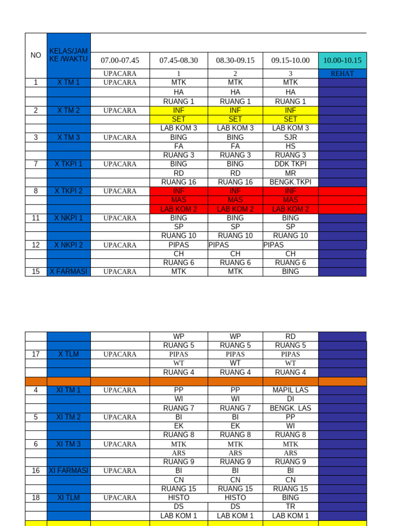 Class Schedule and Room Assignments | PDF