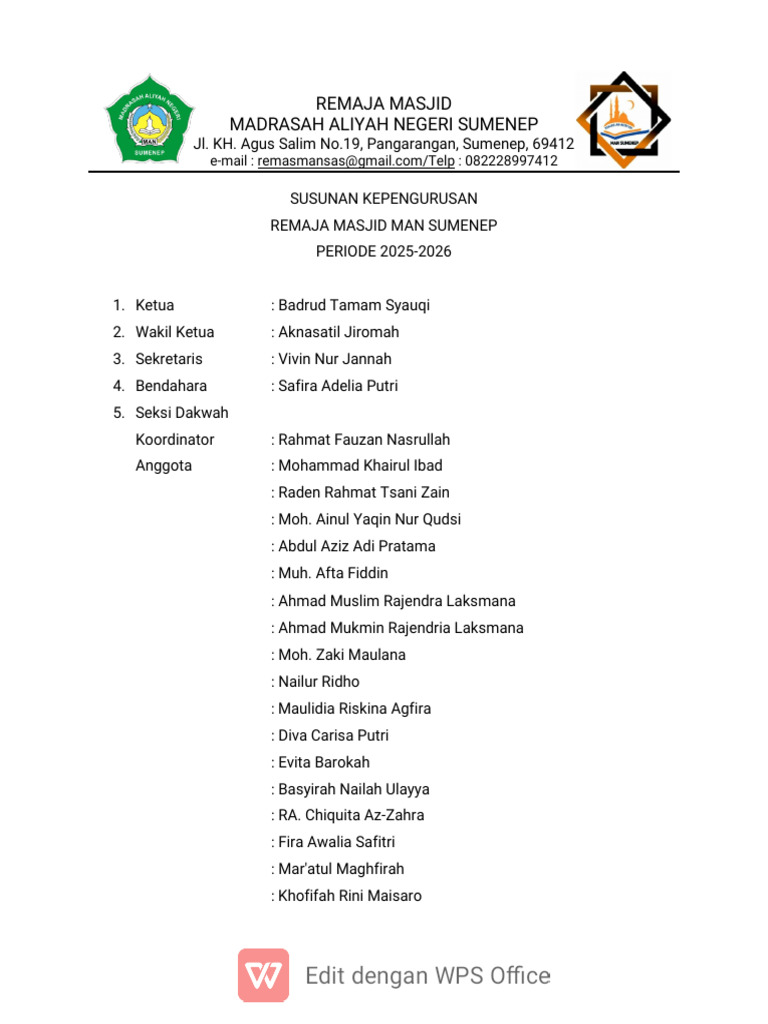 Struktur Organisasi Remaja Masjid 2025-2026 | PDF