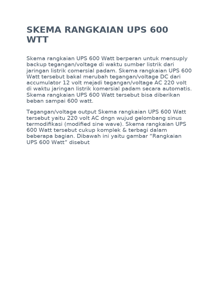 Skema Rangkaian UPS 600 Watt | PDF