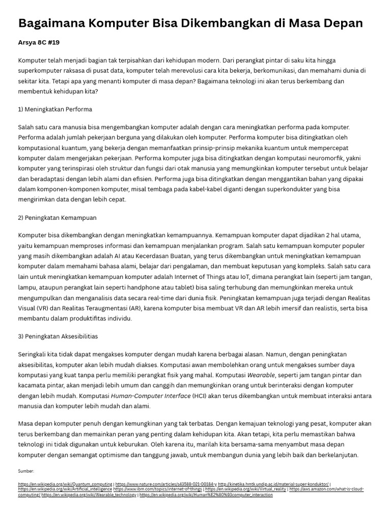 Masa Depan Komputer: Inovasi dan Aksesibilitas | PDF