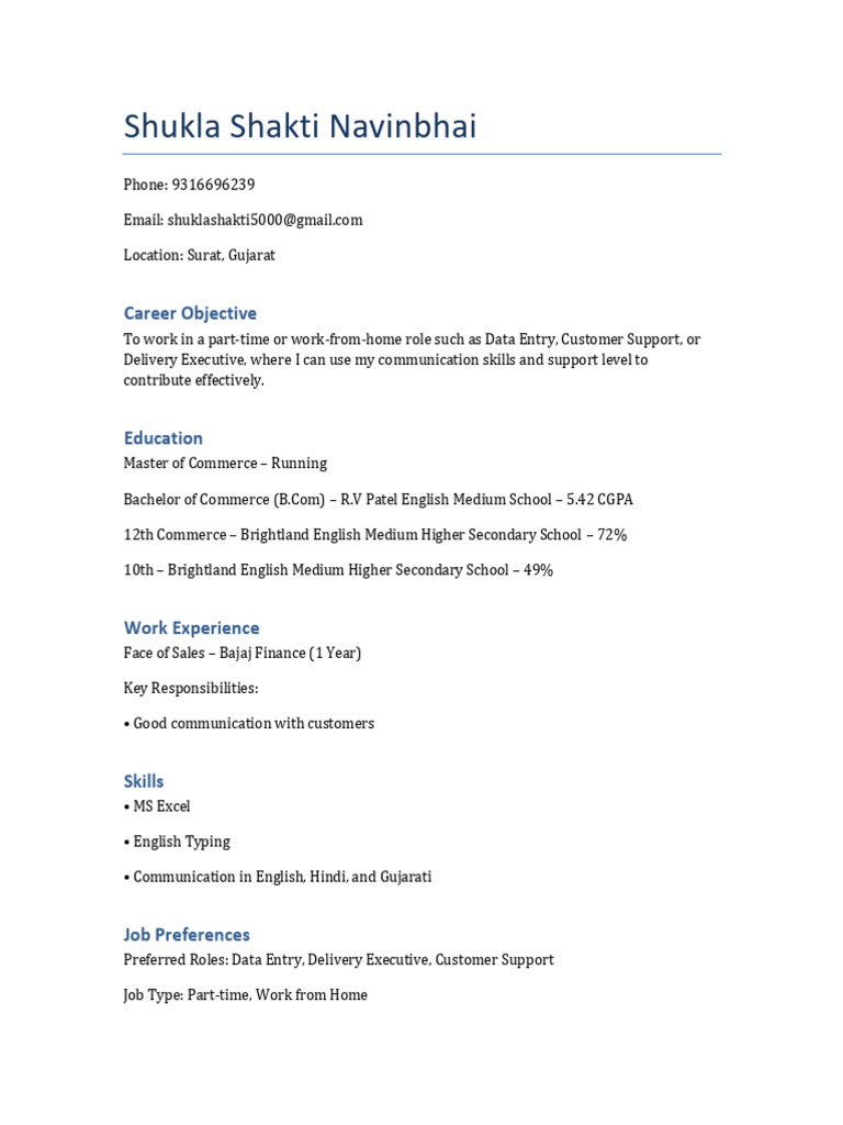 Shukla Shakti Resume | PDF