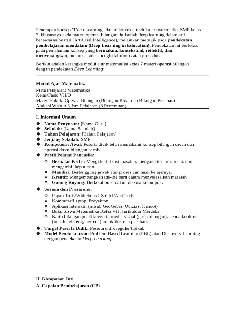 Modul Ajar Deep Learning Matematika SMP | PDF