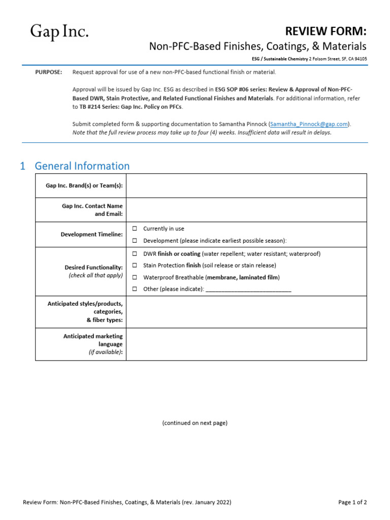 Attachment 2 - Review Form Non-PFC-Based Finish Material - Jan 2022 ...