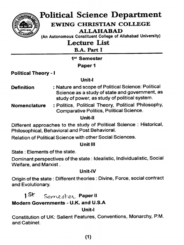 ECC Political Science Syllabus | PDF