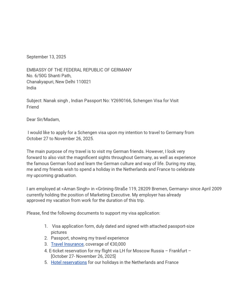 Nanka Singh Germany Invition Letter | PDF | Travel Visa