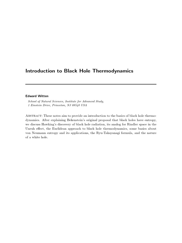 Introduction to Black Hole Thermodynamics | PDF | Black Hole | Event ...