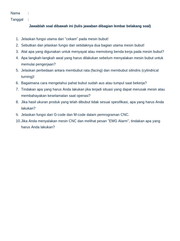 Panduan Operasi Mesin Bubut dan CNC | PDF