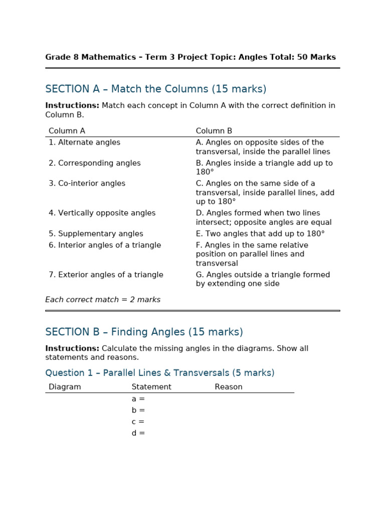 Grade8 Angles Project | PDF | Angle | Triangle