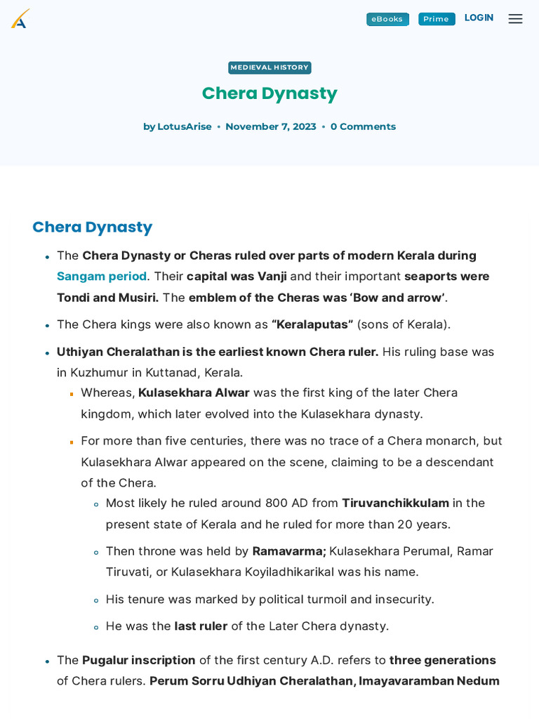 Overview of the Chera Dynasty | PDF | South India | Tamils