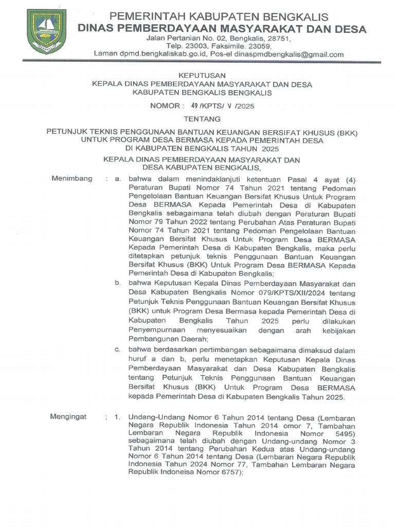 Petunjuk Teknis Penggunaan Bantuan Keuangan Bersifat Khusus (BKK) Untuk ...