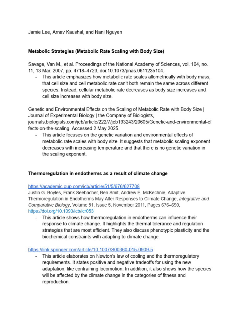 BIOL175 Group Presentation Topics | PDF | Thermoregulation | Metabolism