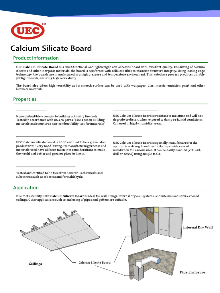 UEC Calcium Silicate Board Overview | PDF | Wall | Materials