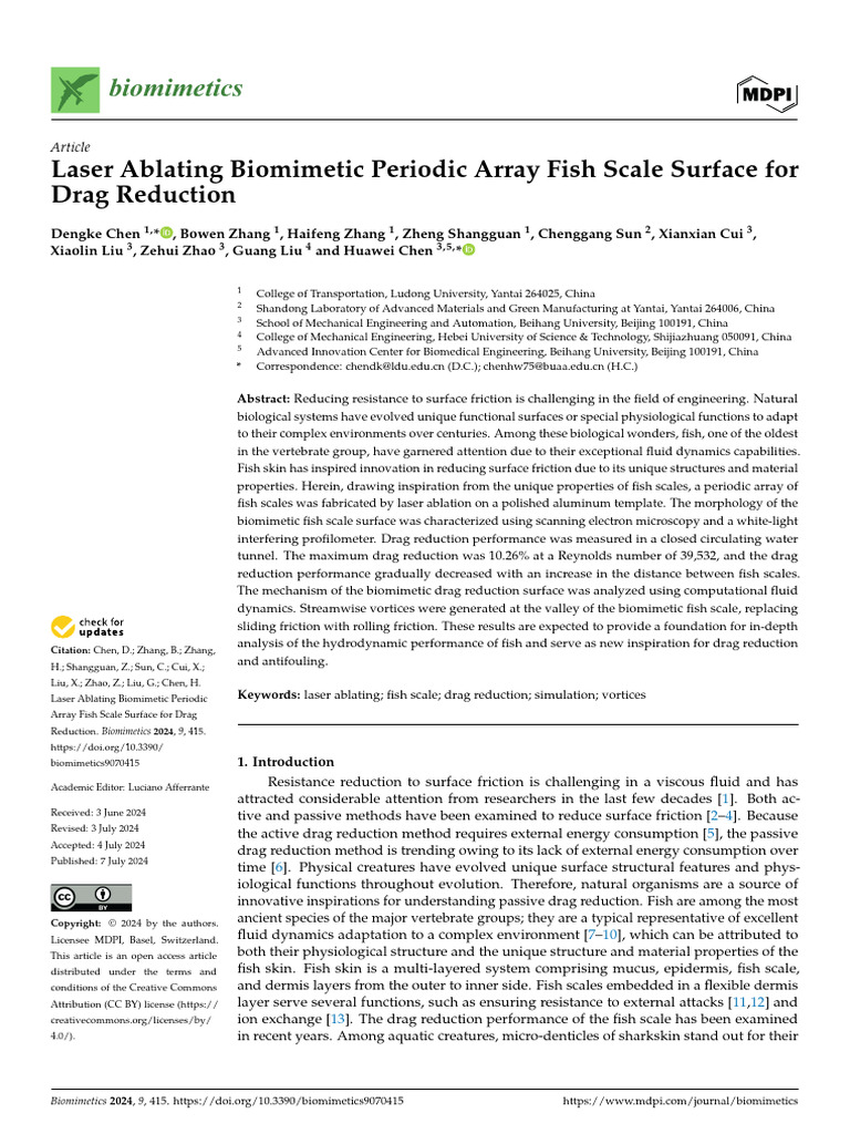 Laser Ablating Biomimetic Periodic Array Fish Scale Surface For | PDF | Scanning Electron ...