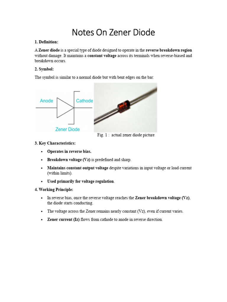 ZENER Notes | PDF | P–N Junction | Diode