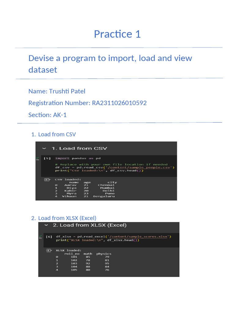Practice 1: Devise A Program To Import, Load and View Dataset | PDF