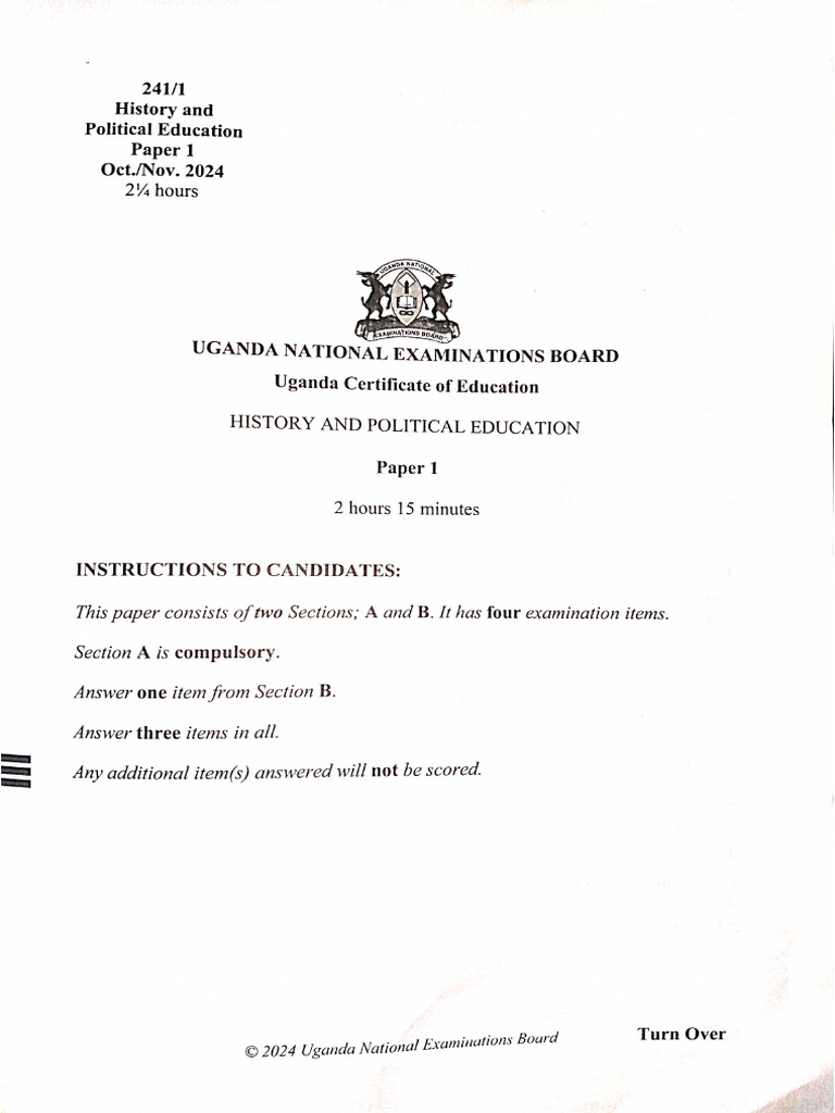Uneb History 2024 | PDF