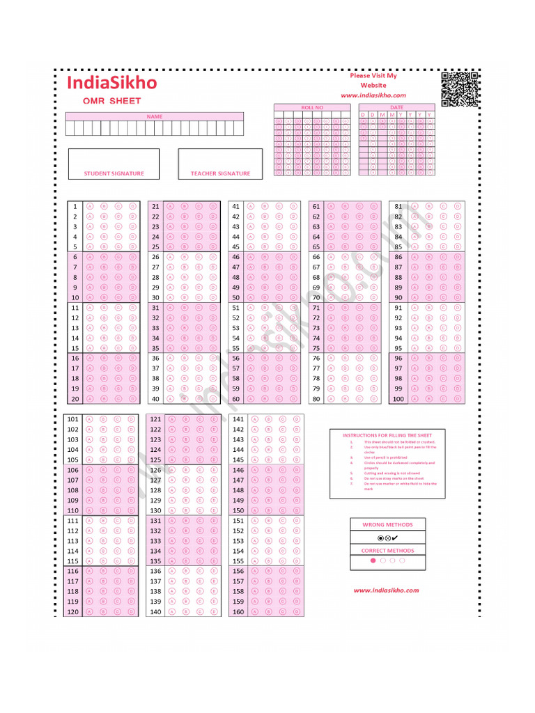 160 Question OMR Sheet Download | PDF