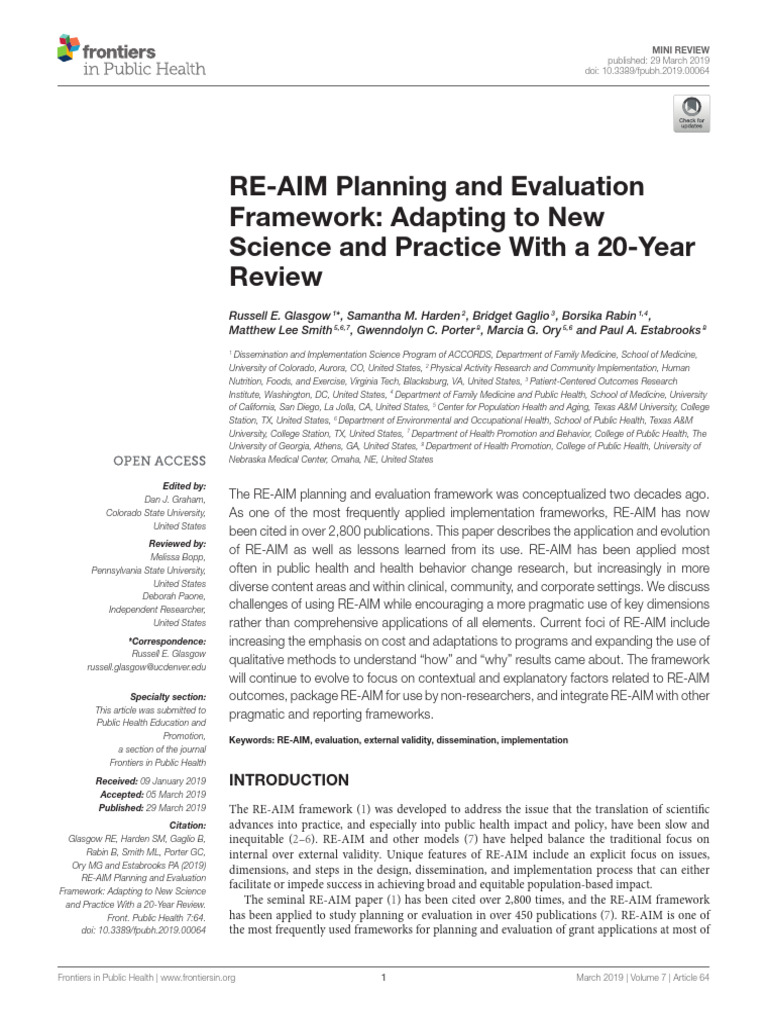 RE-AIM Planning and Evaluation Framework Adapting | PDF | Evaluation ...