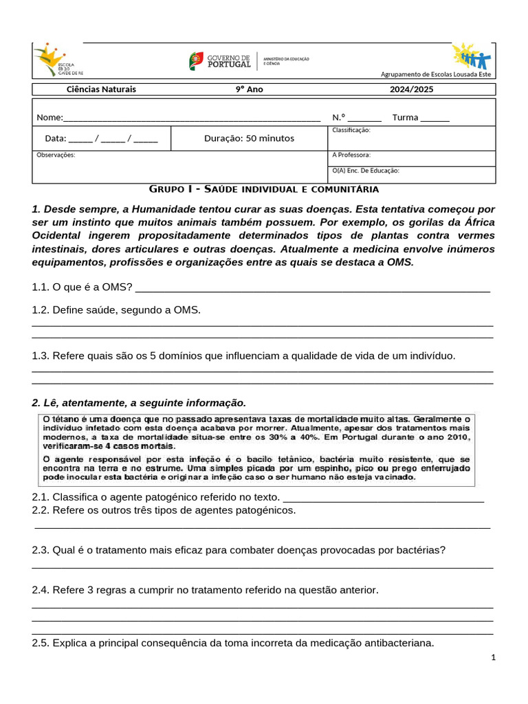 Teste CN 9ano | PDF | Diabetes | Anatomia