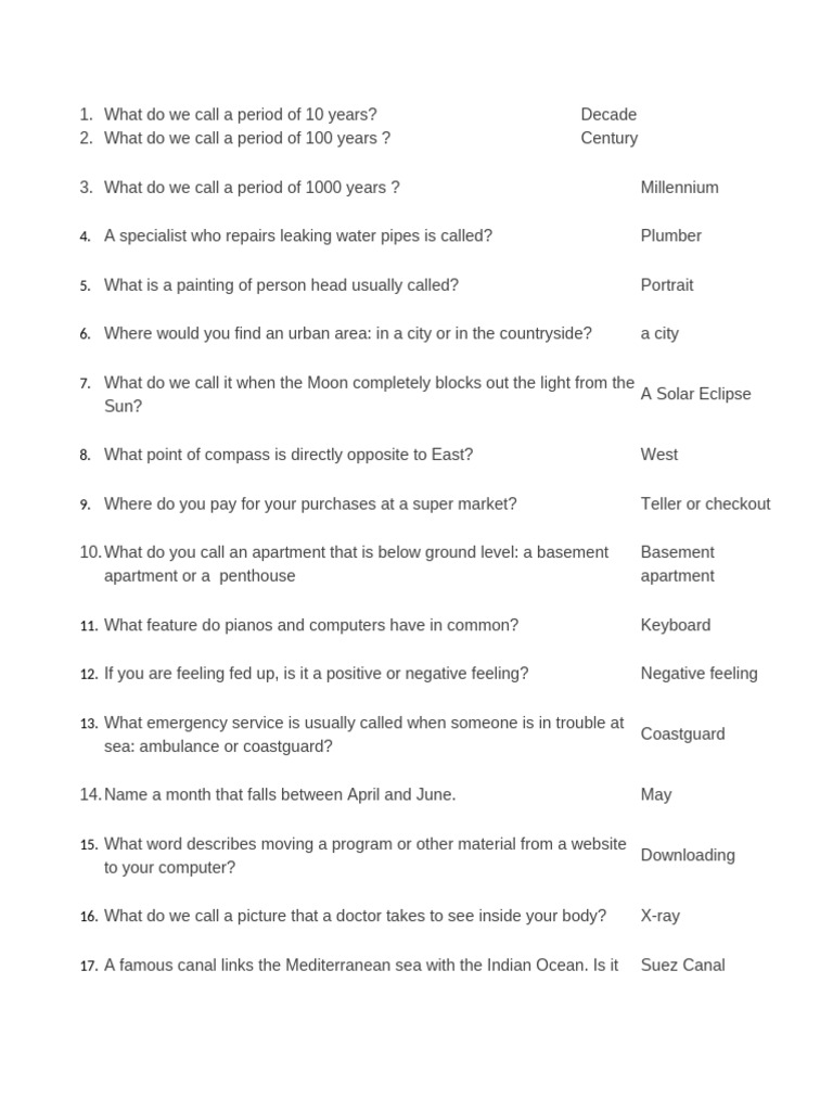 Common Knowledge Quiz Questions | PDF