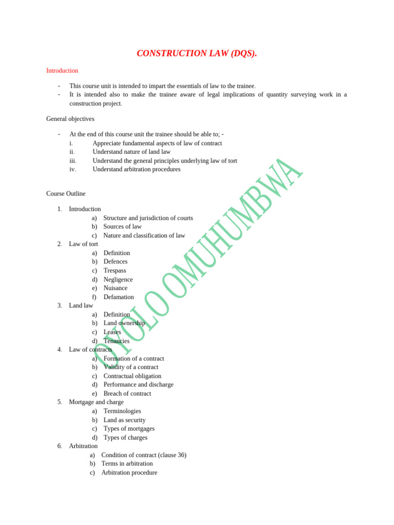 Essentials of Construction Law Overview | PDF | Tort | Damages