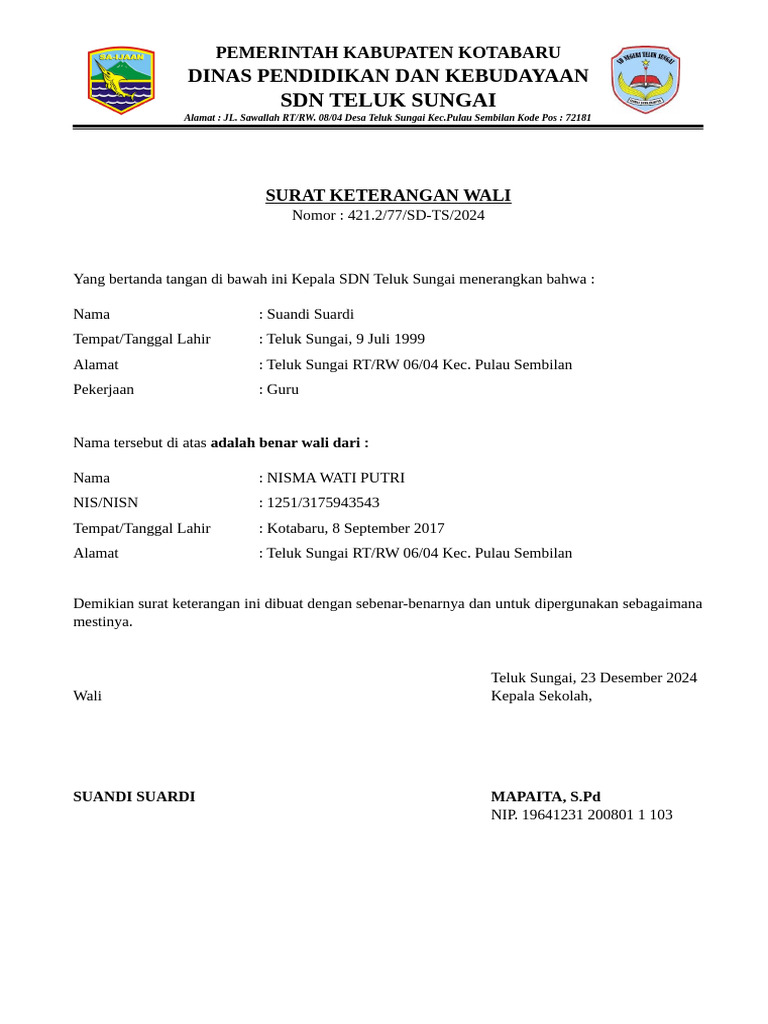 Surat Keterangan Wali | PDF